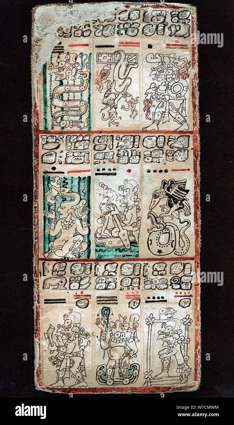 Page from the Dresden Codex, Maya manuscript. Artist: Unknown Stock ...