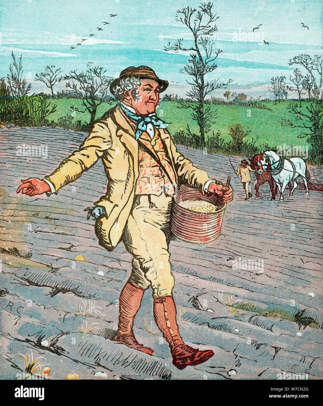 Farmer sowing seed broadcast, 1881. Artist: Randolph Caldecott Stock ...
