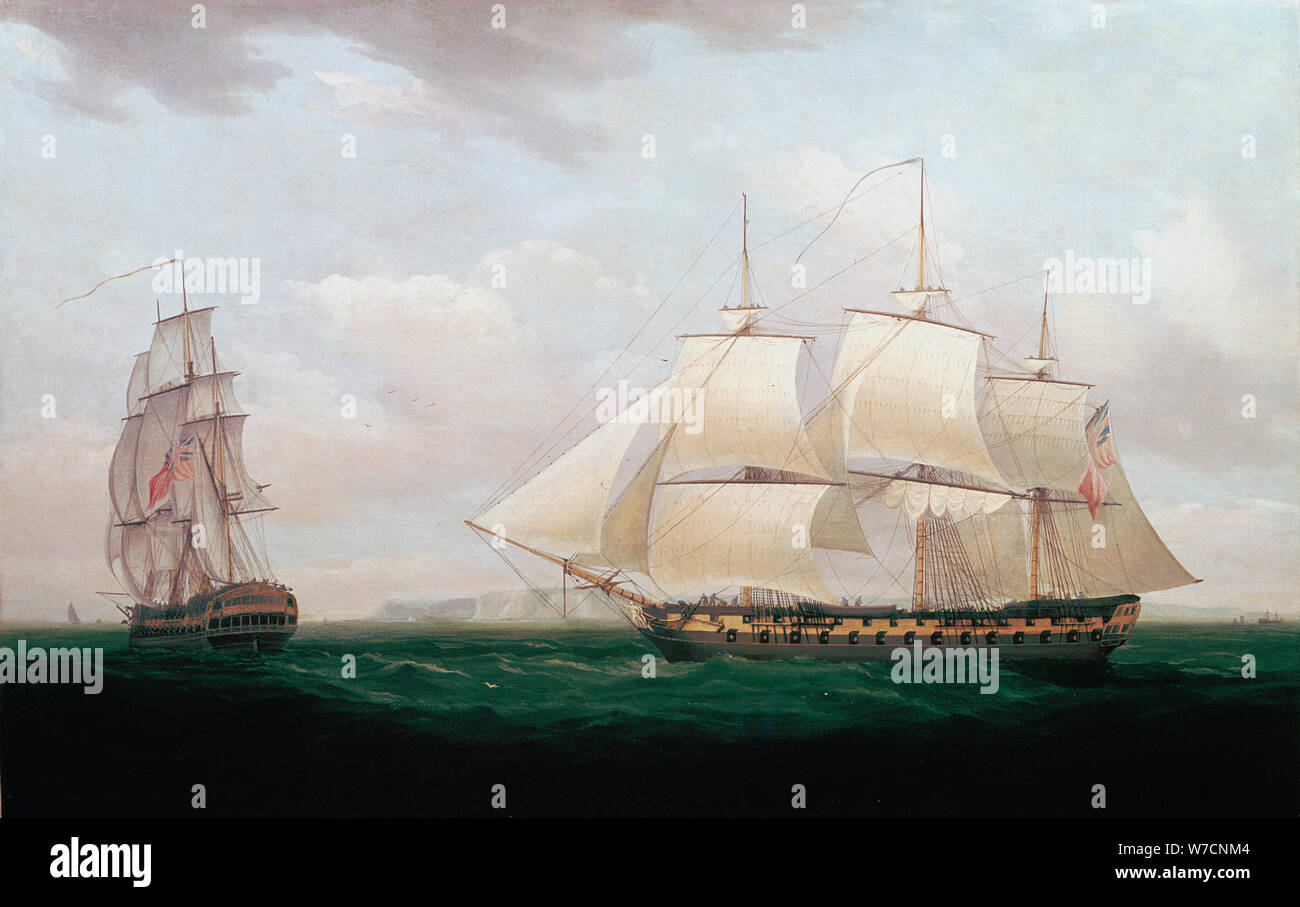'Two East Indiamen off a Coast', Thomas Whitcombe, c1850. Artist ...