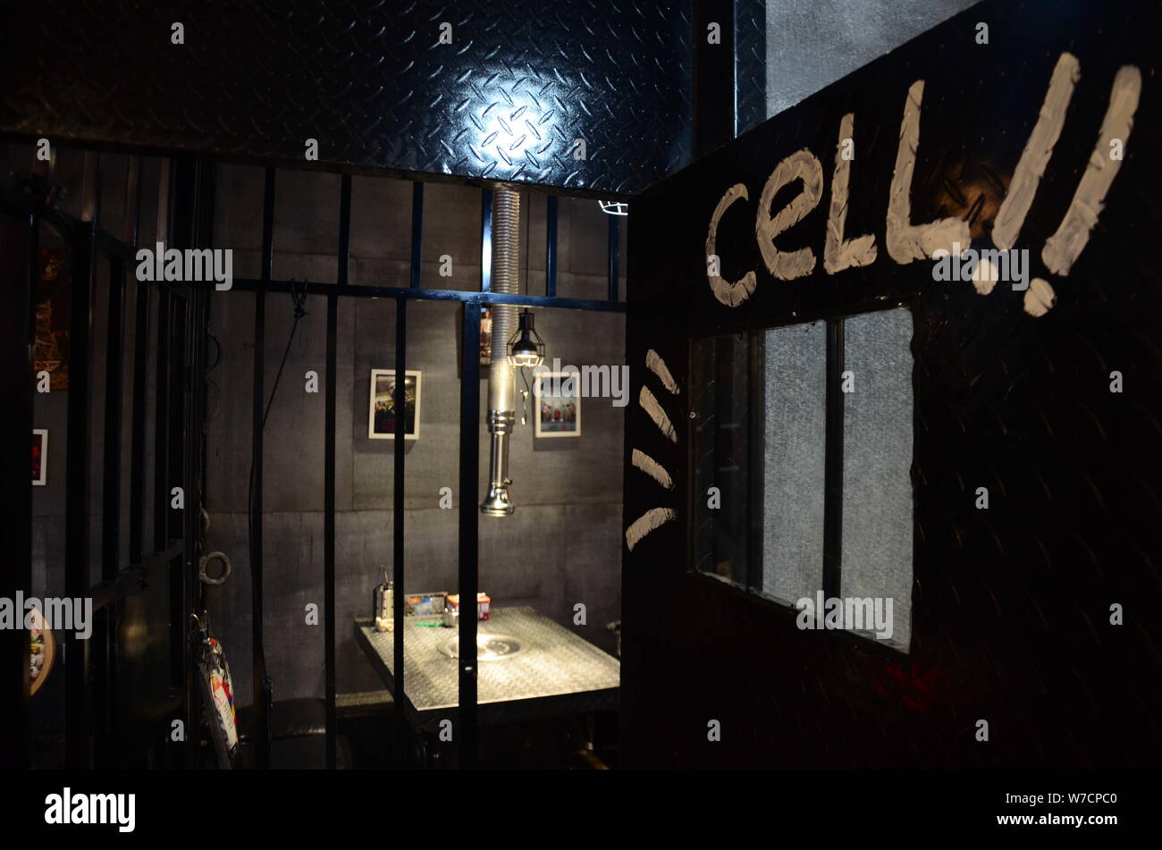 View of a cell-like dining room at a prison-themed restaurant in ...