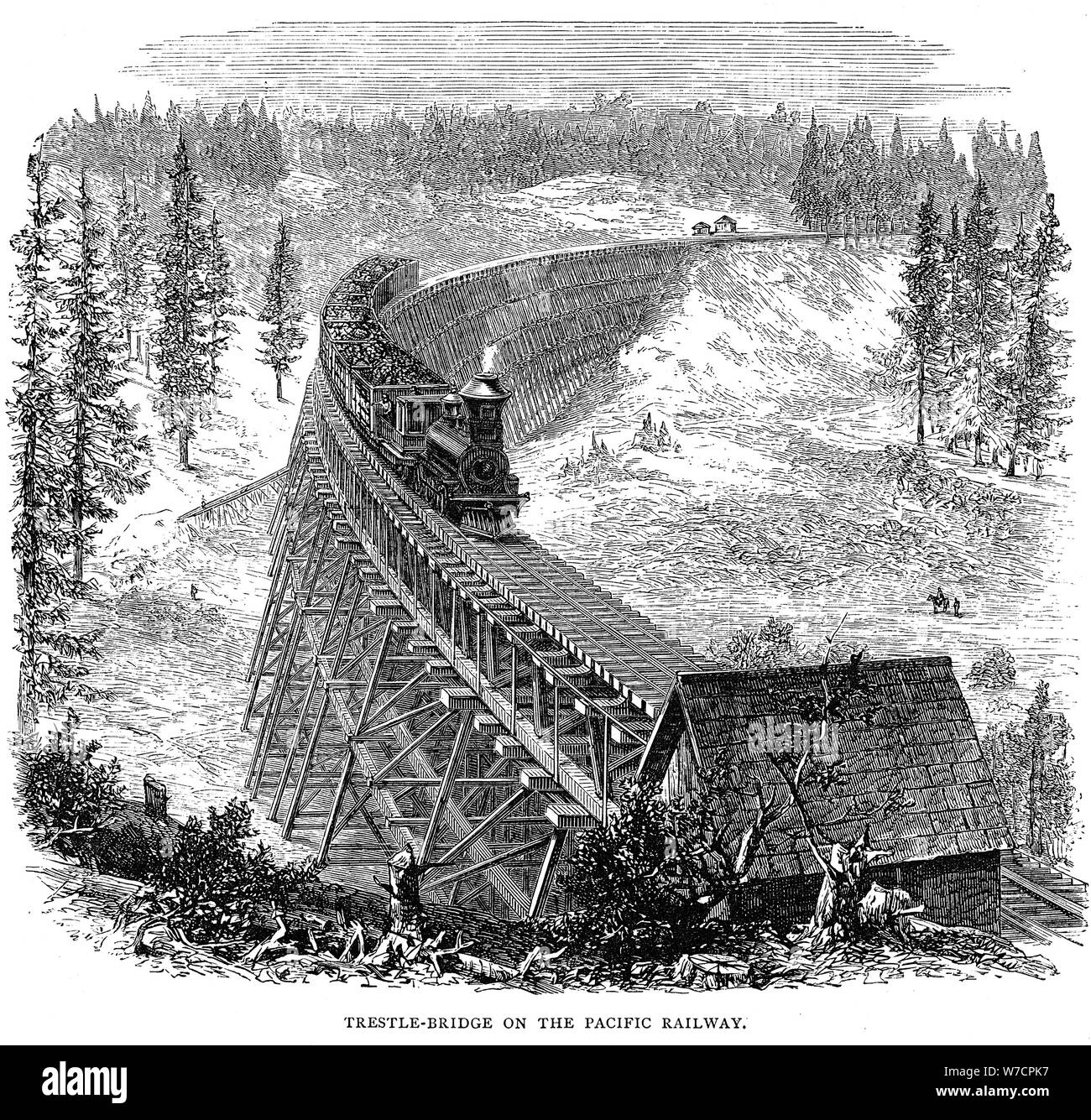 Trestle Bridge on the Union Pacific Railroad, USA, 1876. Artist ...