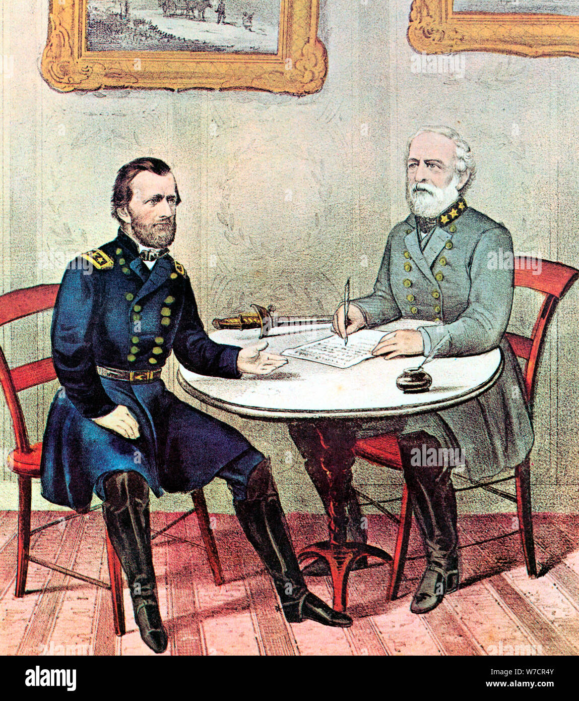 Meeting of Generals Grant (left) and Lee, American Civil War, 1865 ...