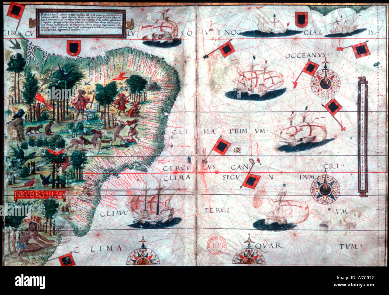 Map of Brazil by Portuguese navigators Pedro Reinel and Lopo Homen ...