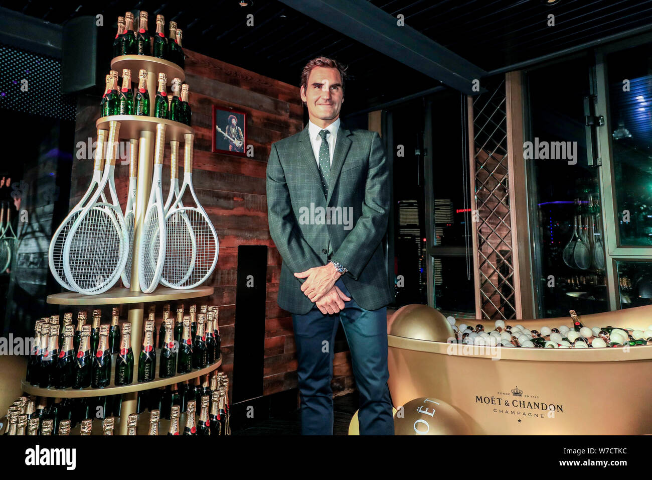 Swiss tennis player Roger Federer poses at the Moet and Chandon Party ...