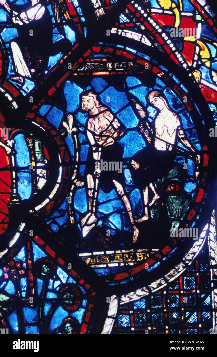 Adam and Eve, stained glass, Chartres Cathedral, France, 1205-1215 ...