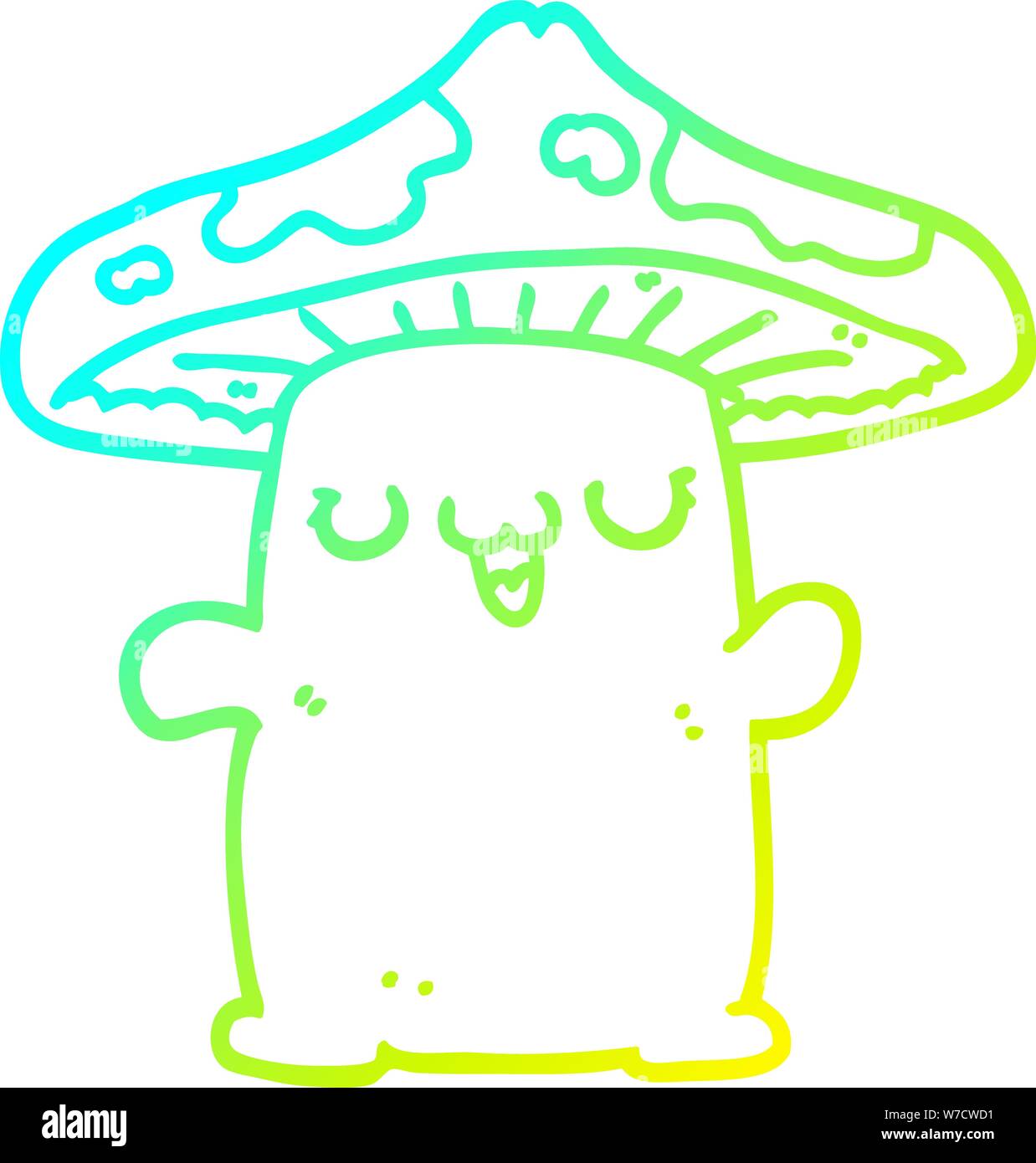 cold gradient line drawing of a cartoon mushroom creature Stock Vector ...