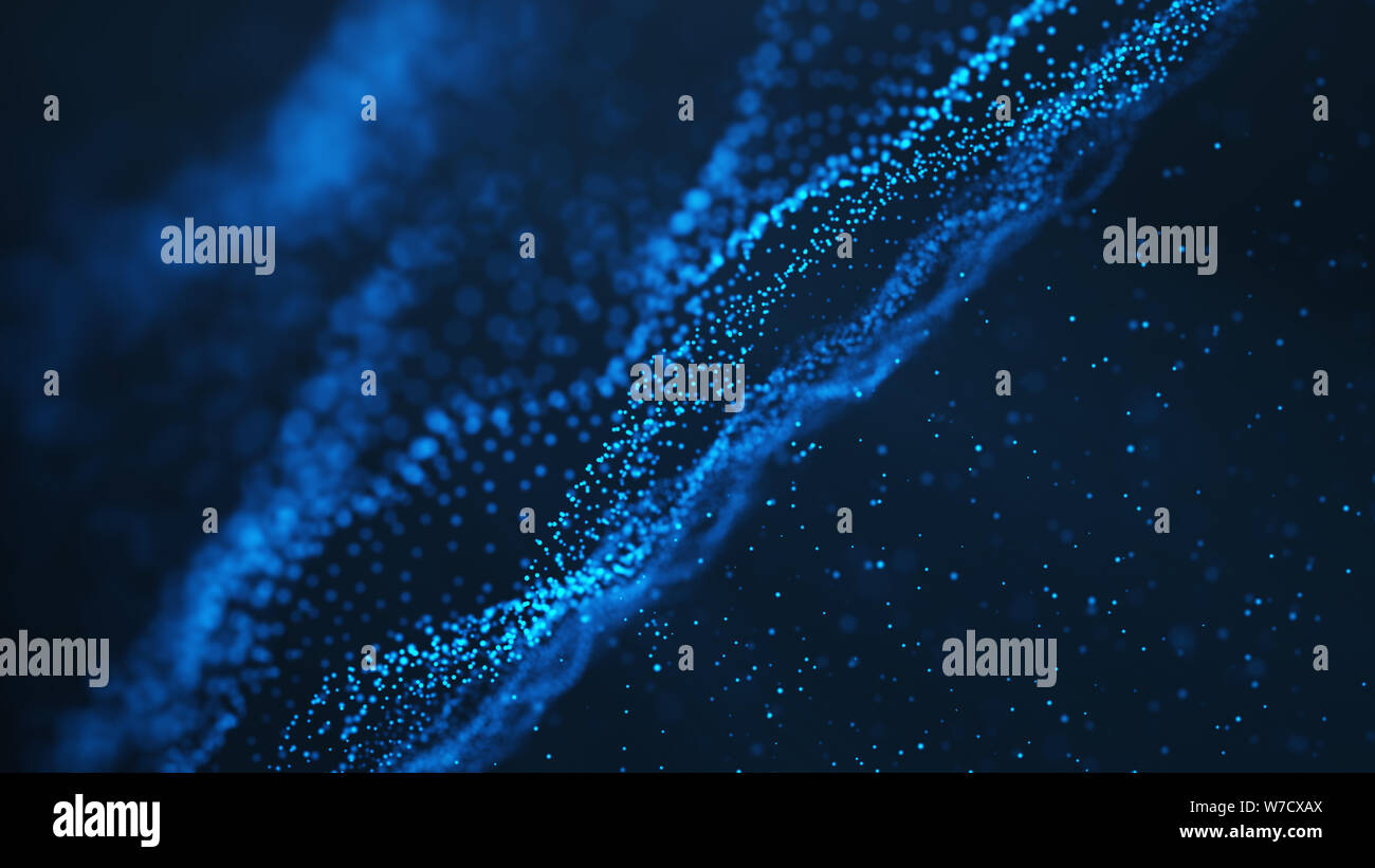 Abstract background of shining particles, digital wave, sparkling blue ...