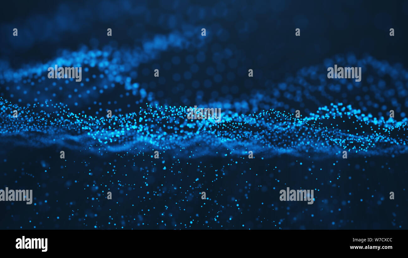 Abstract background of shining particles, digital wave, sparkling blue ...
