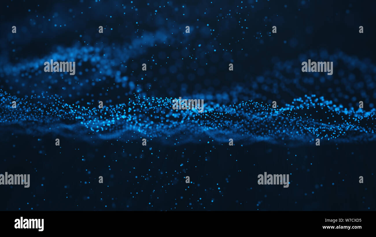 Abstract background of shining particles, digital wave, sparkling blue ...