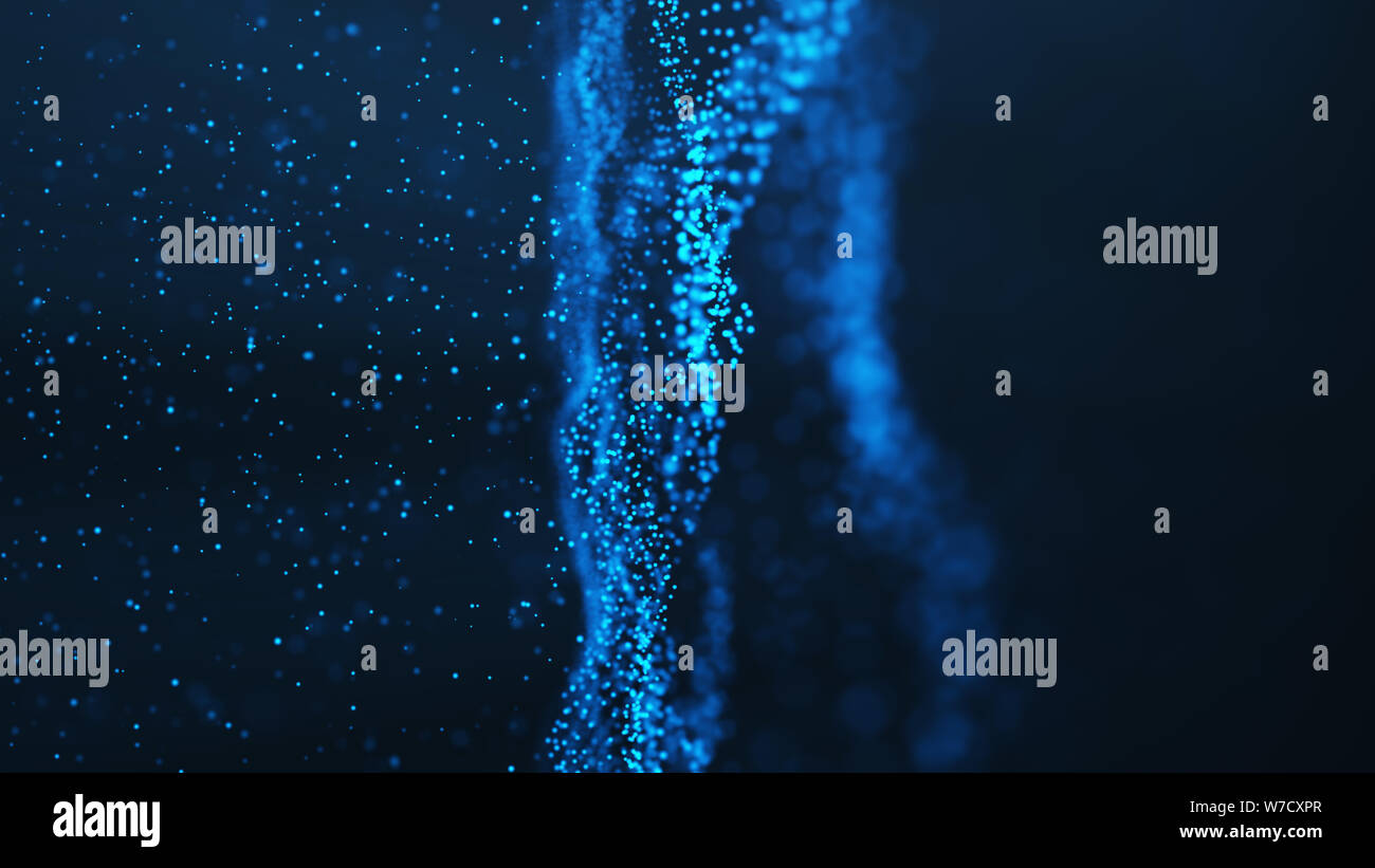 Abstract background of shining particles, digital wave, sparkling blue ...