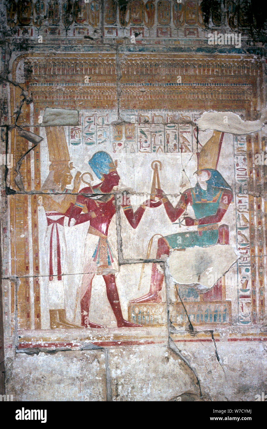 Wallpainting of Sethos I before Horus, Temple of Sethos I, Abydos ...