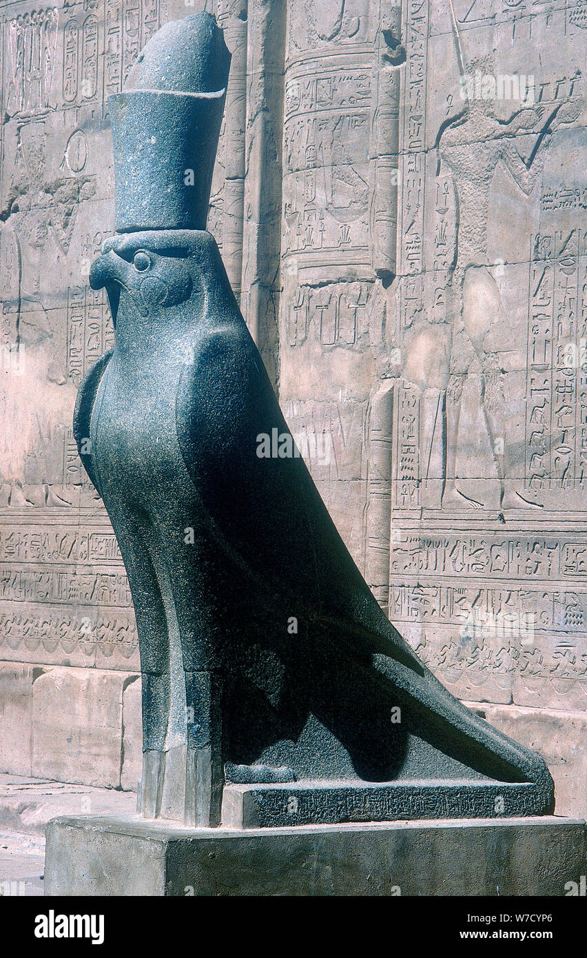 Figure of the god Horus in the form of a falcon, Temple of Horus, Edfu ...