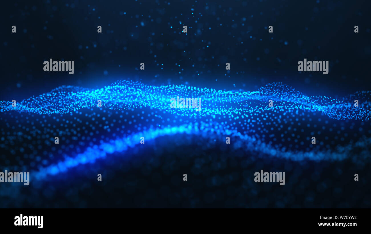 Abstract background of shining particles. Digital signature with wave ...