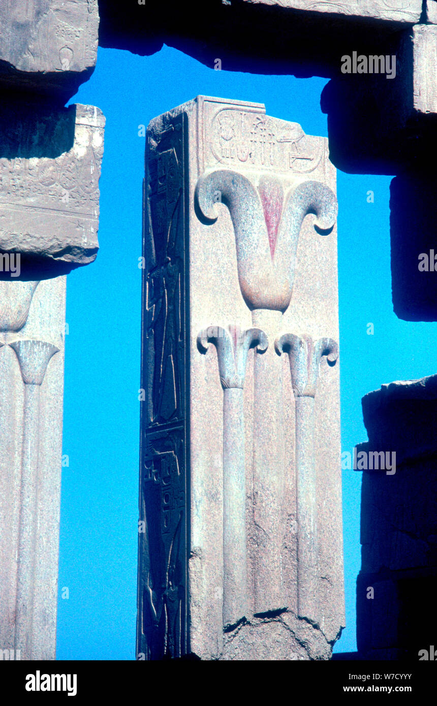 Stylised lotus plants on a column, Temple of Amun, Karnak, Egypt ...