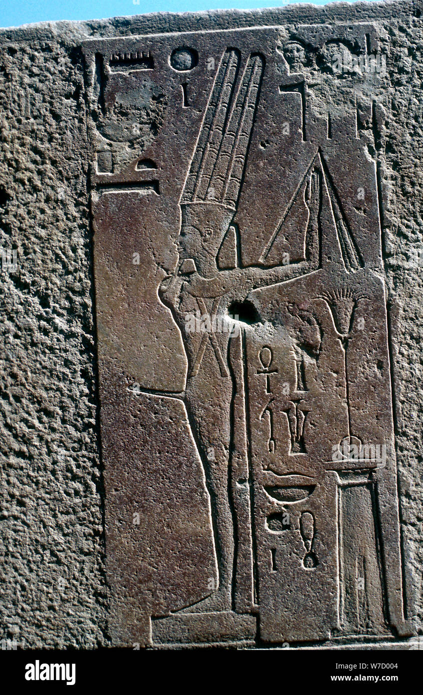 Relief showing the fertility god Min, Temple of Amun, Karnak, Egypt ...