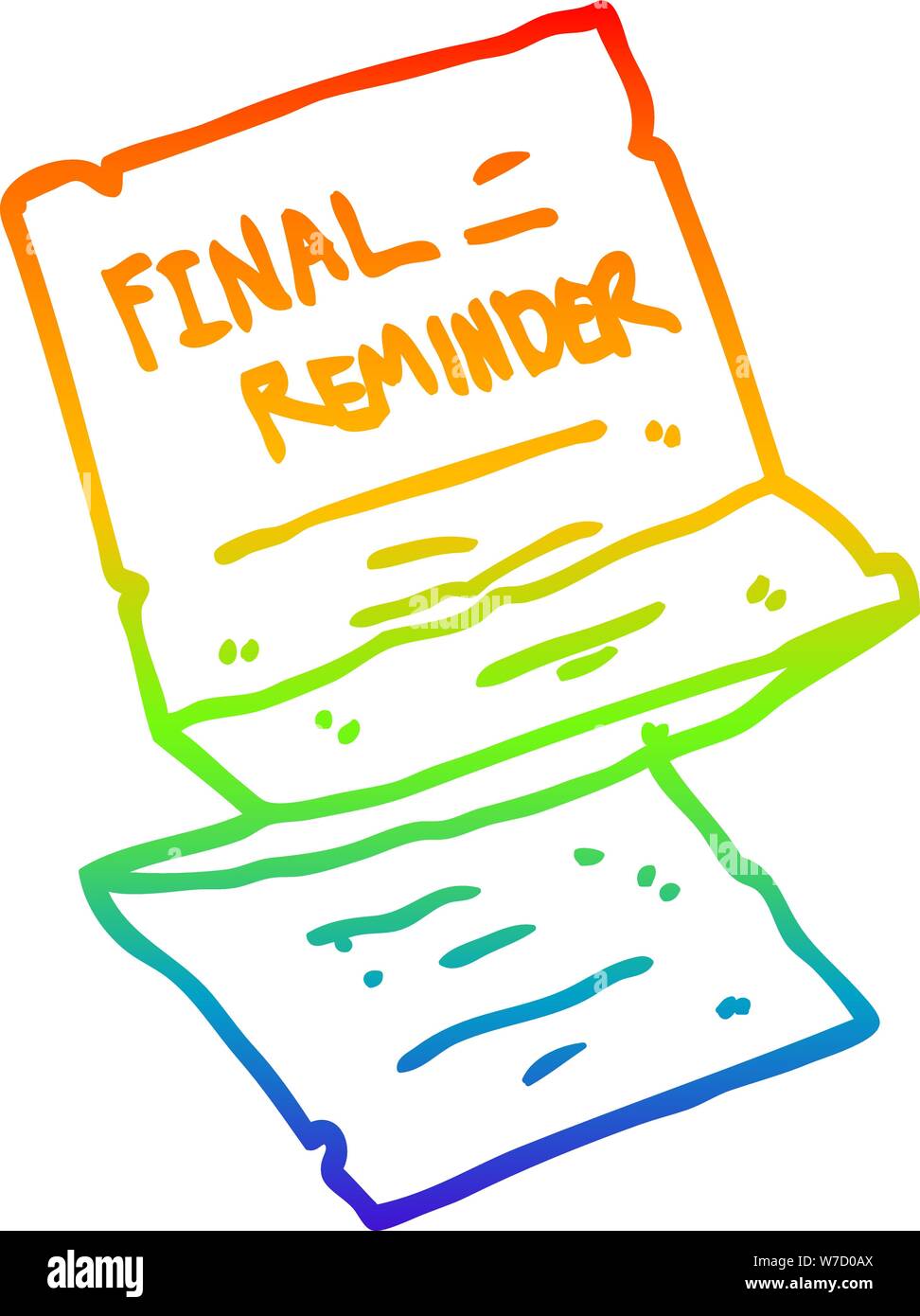 rainbow gradient line drawing of a cartoon final reminder letter Stock ...