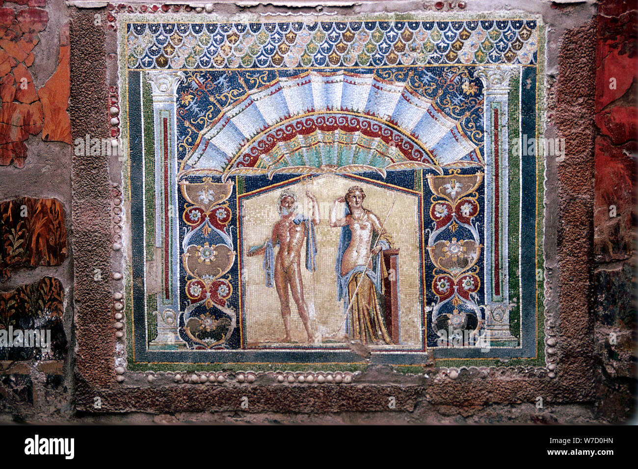 Roman mosaic of Neptune and Amphitrite, Herculaneum, Italy. Artist ...