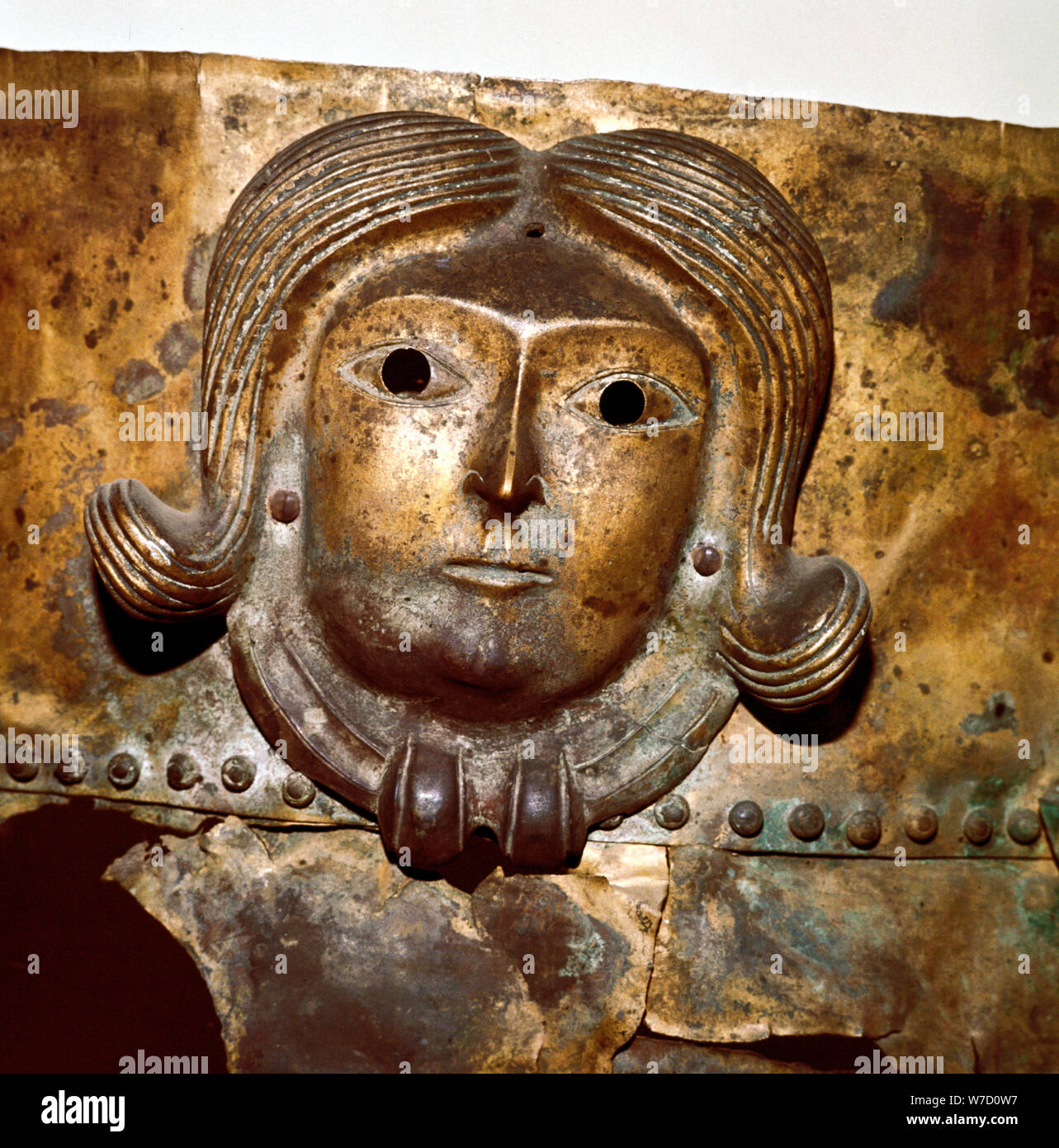 Celtic human head on Bronze cauldron, Rynkeby Bog, Denmark, 4th century ...