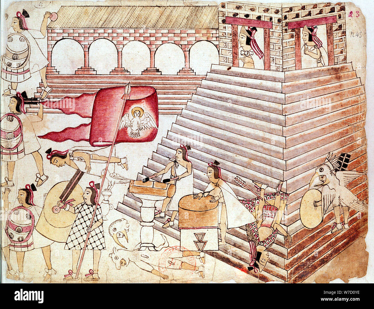 Aztec warriors defending the temple of Tenochtitlan, Mexico. Artist ...