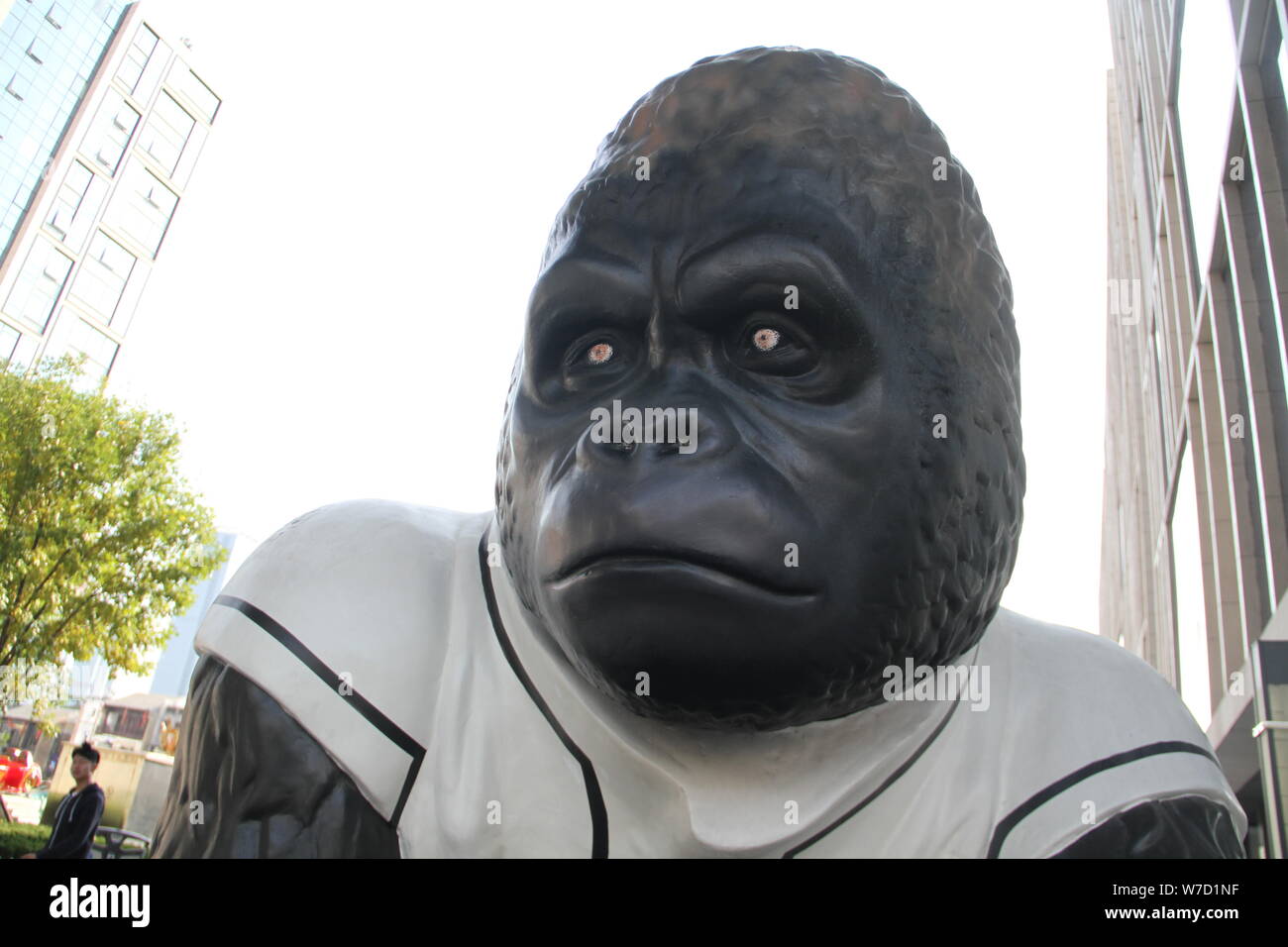 View of a gorilla sculpture on the street in Ji'nan city, east China's ...