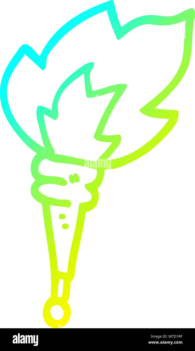 cold gradient line drawing of a cartoon flaming torch Stock Vector ...