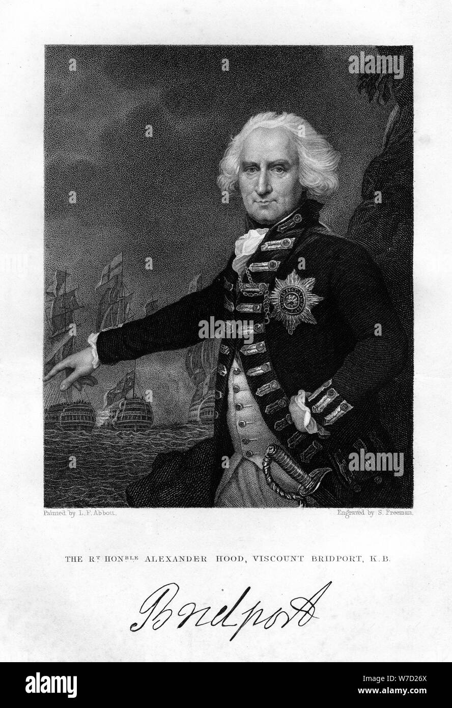 Admiral Alexander Hood (1726-1814), 1st Viscount Bridport, 1837.Artist ...
