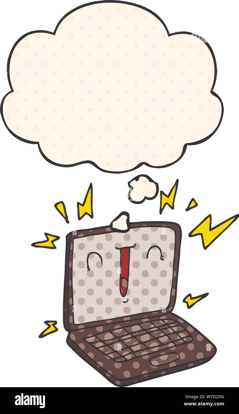 cartoon laptop computer with thought bubble in comic book style Stock ...