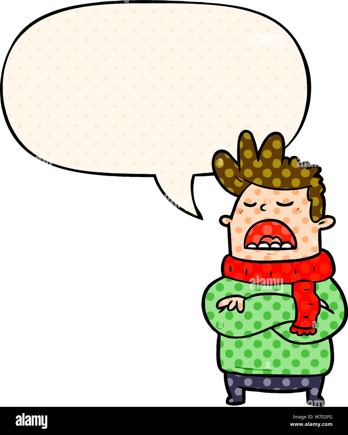 cartoon obnoxious man in winter clothes with speech bubble in comic ...