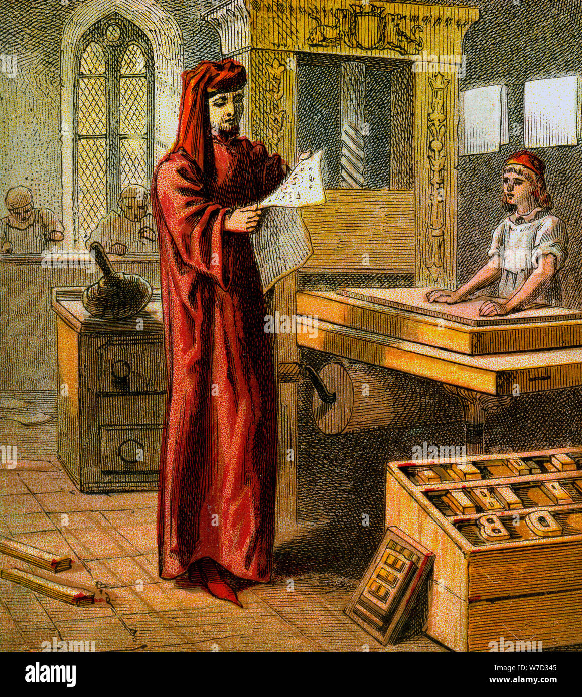 'The First English Printer', 15th century, (c1850). Artist: Unknown ...