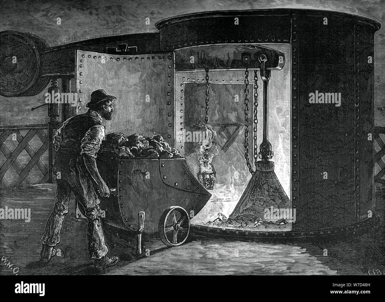 Charging a modern blast furnace, Govan Iron Works, Glasgow, c1880 ...