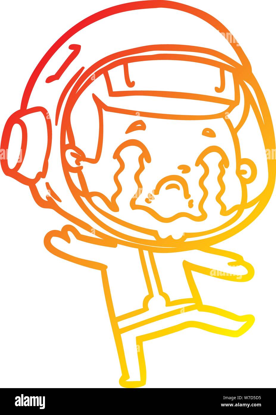 warm gradient line drawing of a cartoon crying astronaut Stock Vector ...