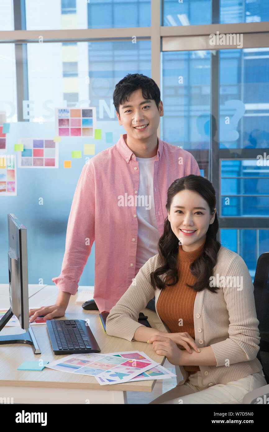 Office life concept, two asian business partners working in office 274 ...