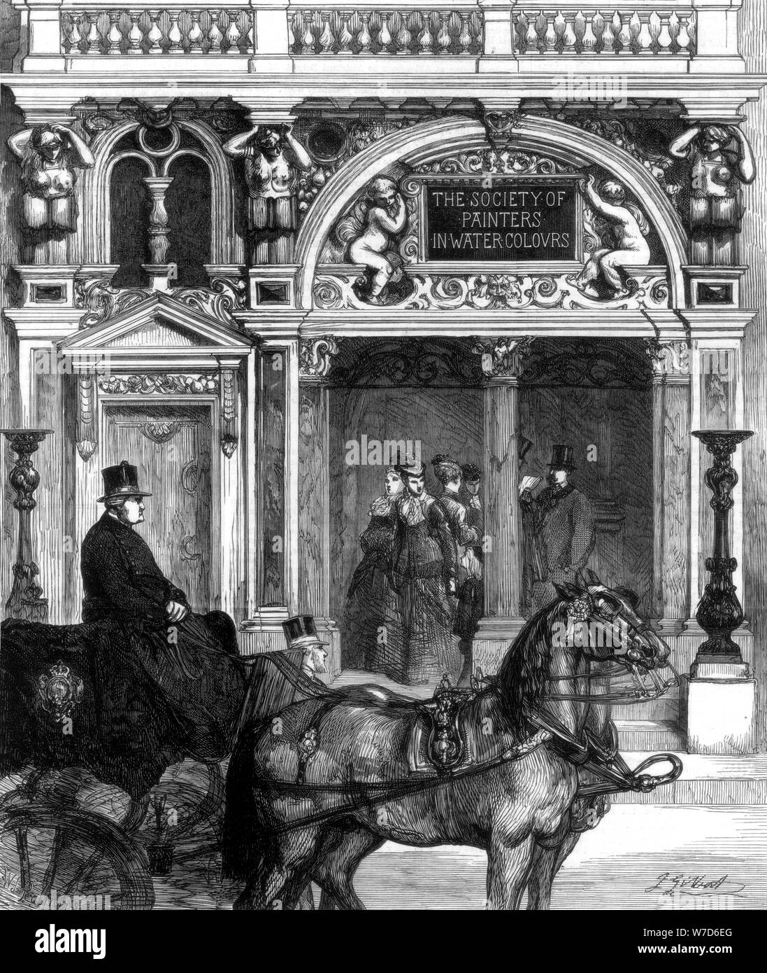 New entrance to the gallery of the Society of Painters, Pall Mall East ...