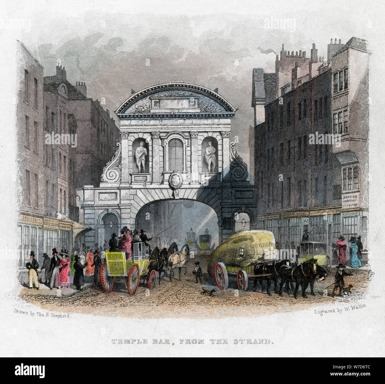'Temple Bar, from the Strand', London, 1829.Artist: W Wallis Stock ...