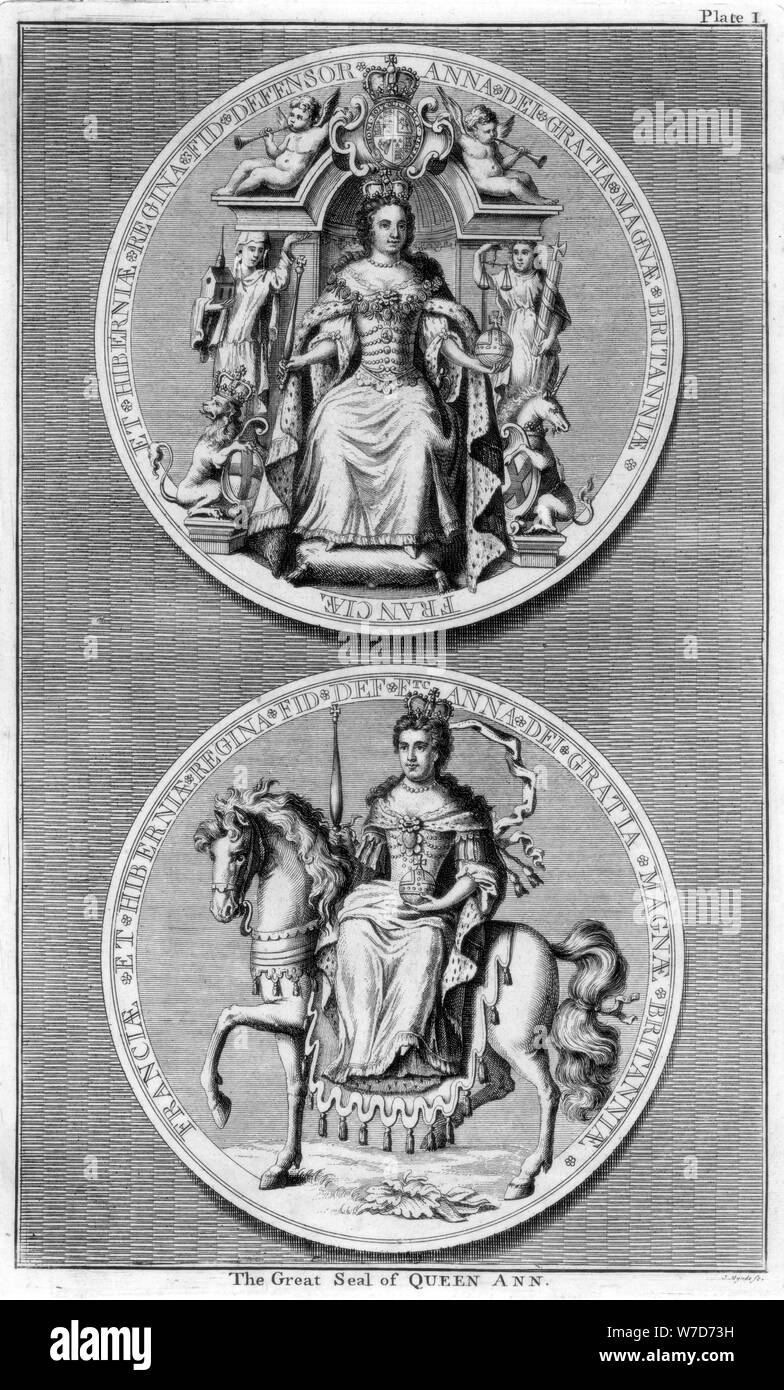 The great seal of Queen Anne of Great Britain.Artist: J Mynde Stock ...