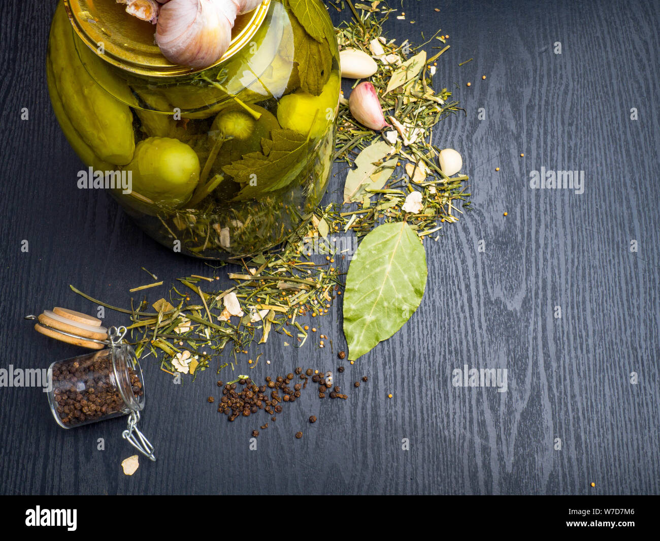 Glass jars with pickled cucumbers, preserves Stock Photo - Alamy