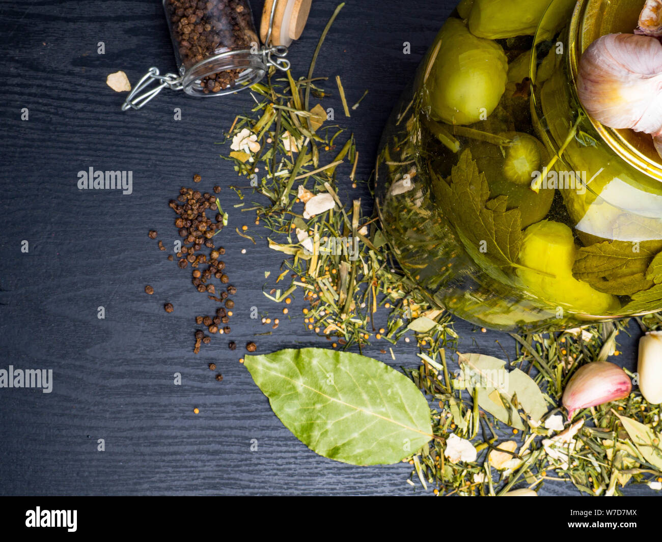 Glass jars with pickled cucumbers, preserves Stock Photo - Alamy