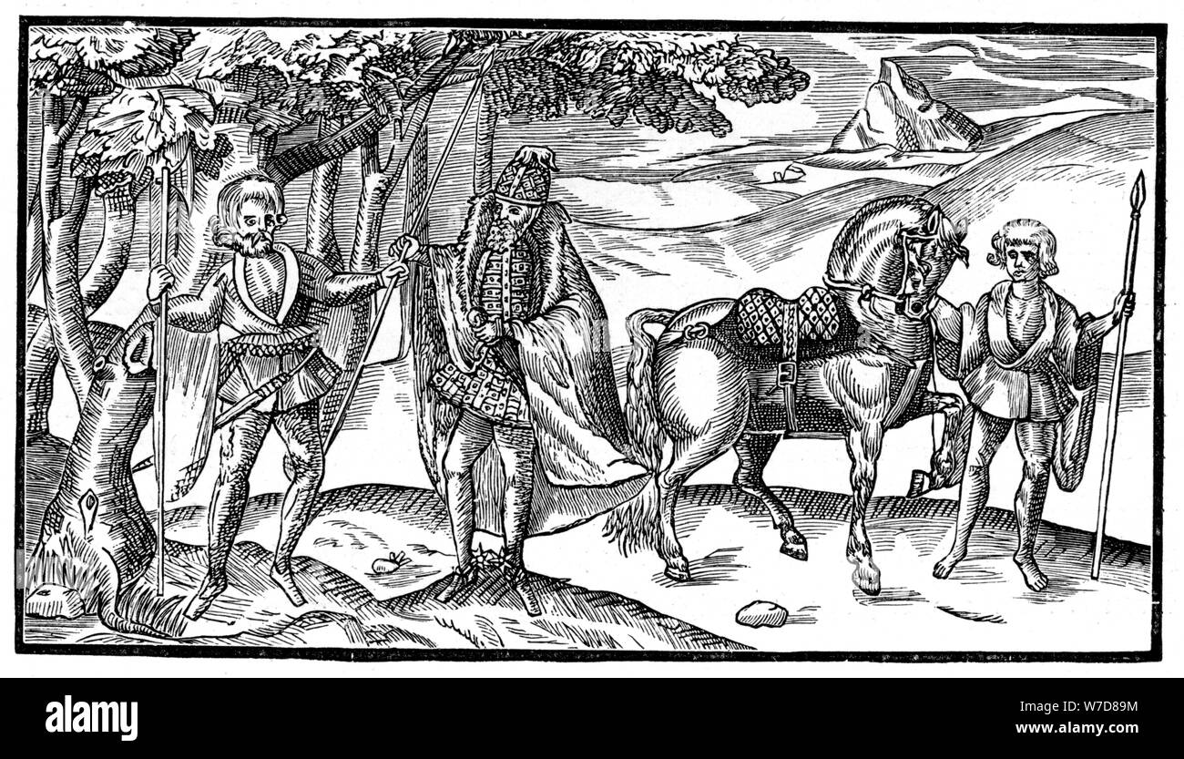 An Irish chief and his attendants, 1581, (1893). Artist: Unknown Stock ...