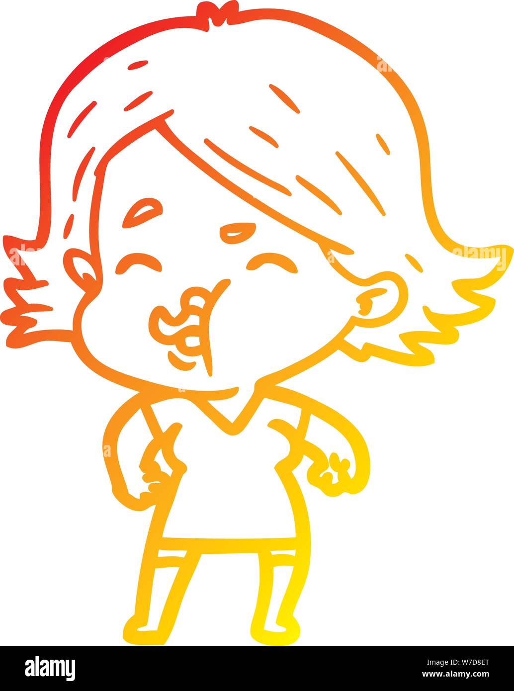 warm gradient line drawing of a cartoon girl pulling face Stock Vector ...
