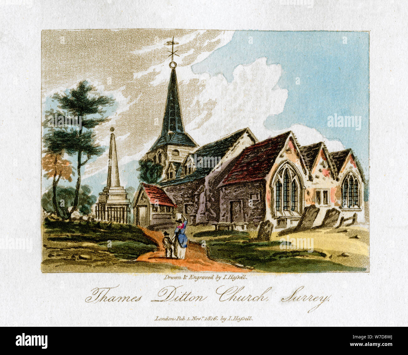 Thames Ditton church, Surrey, 1816.Artist: I Hassell Stock Photo - Alamy