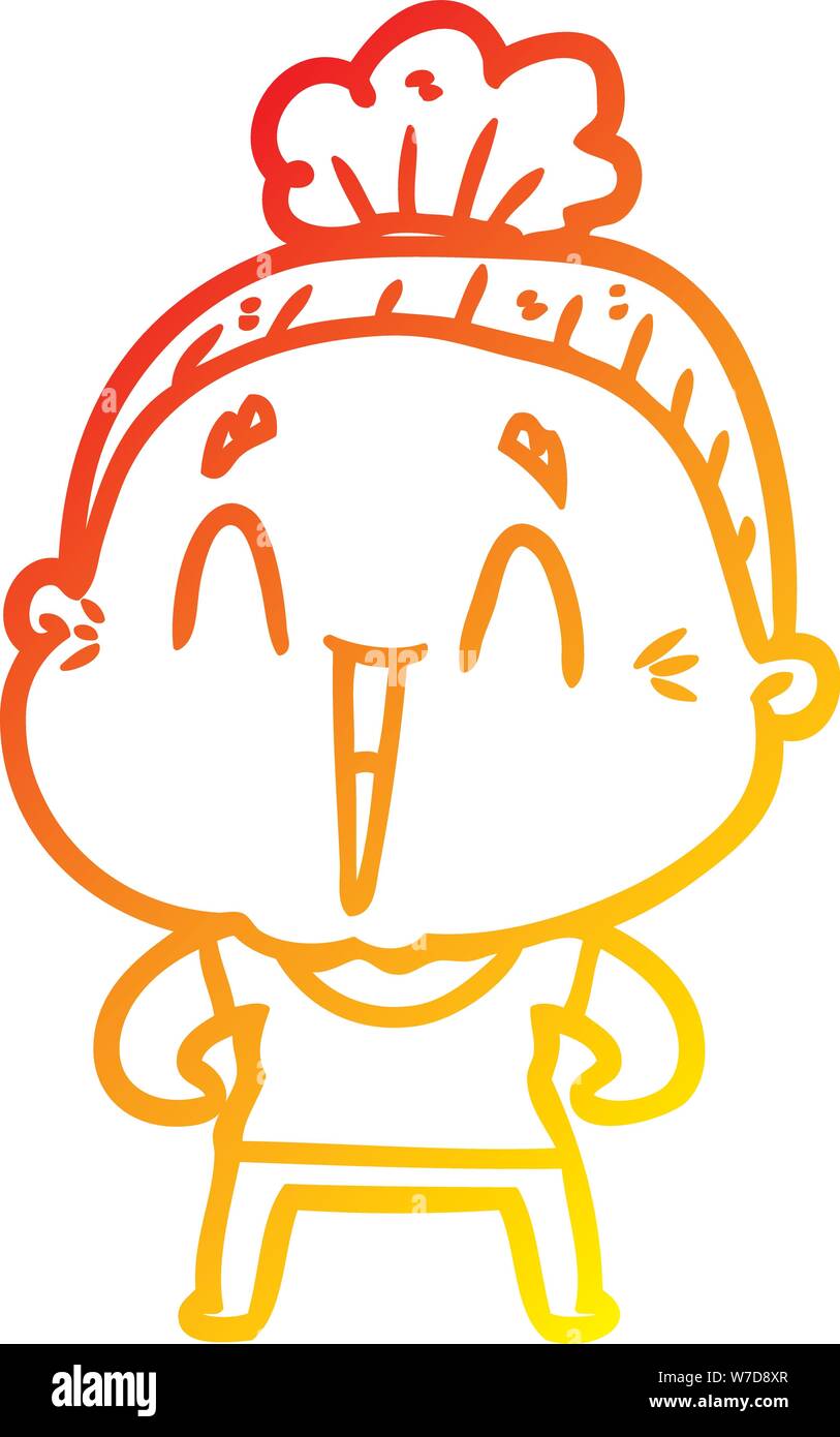 warm gradient line drawing of a cartoon happy old lady Stock Vector ...