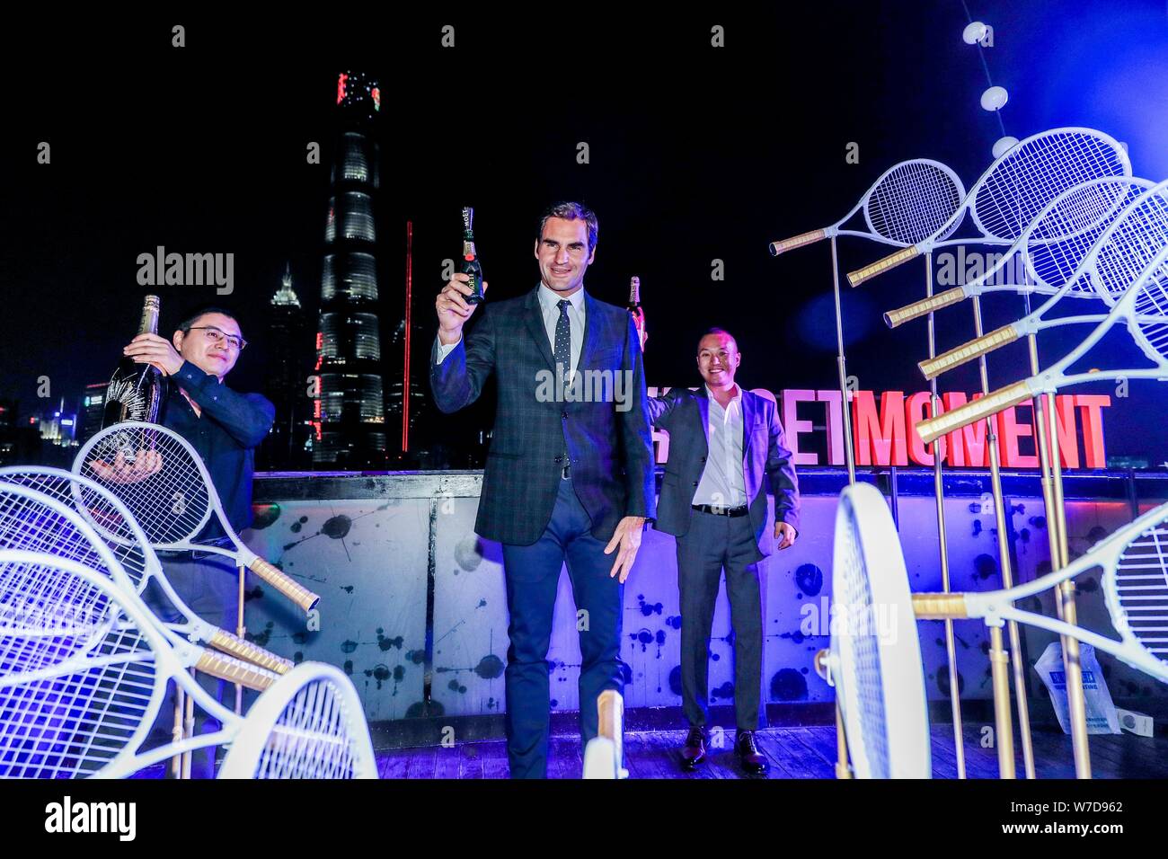 Swiss tennis player Roger Federer poses at the Moet and Chandon Party ...