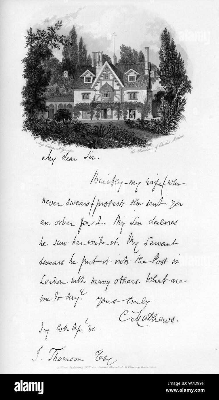 Ivy Cottage, Highgate, residence of Charles Mathews, early 19th century ...