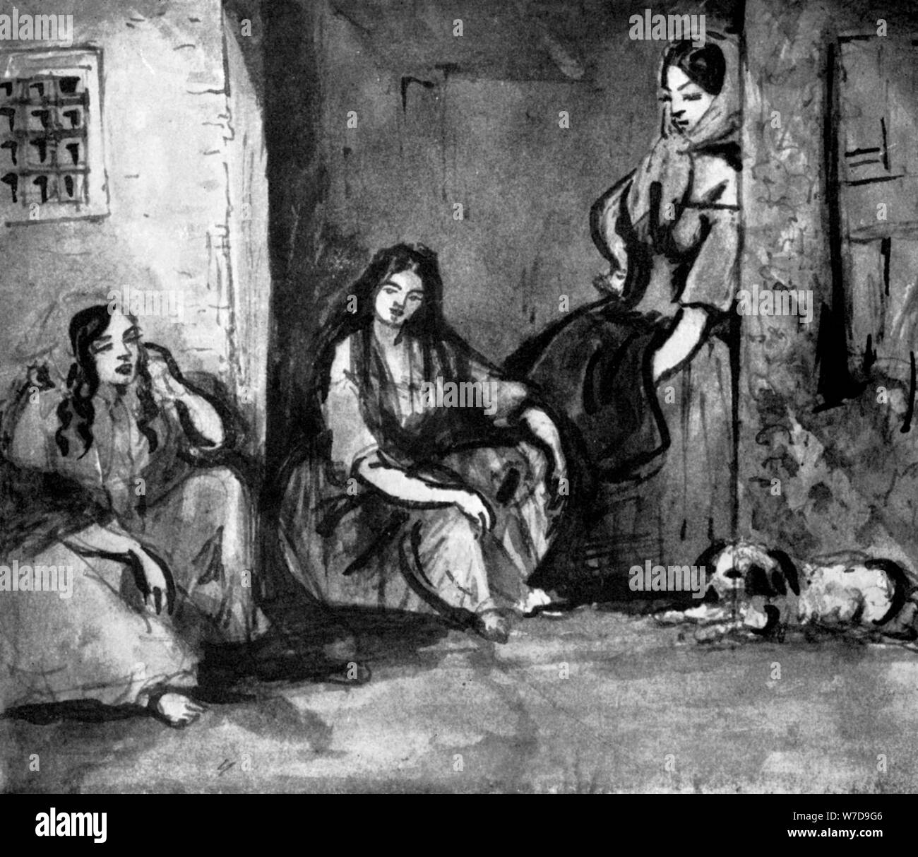 'On the Door-step', 19th century, (1930). Artist: Constantin Guys Stock ...