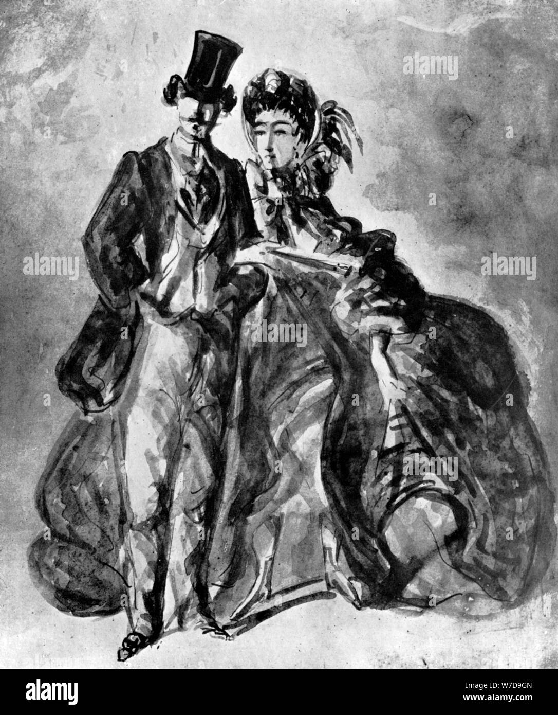 'Man and Woman', 19th century, (1930).Artist: Constantin Guys Stock ...