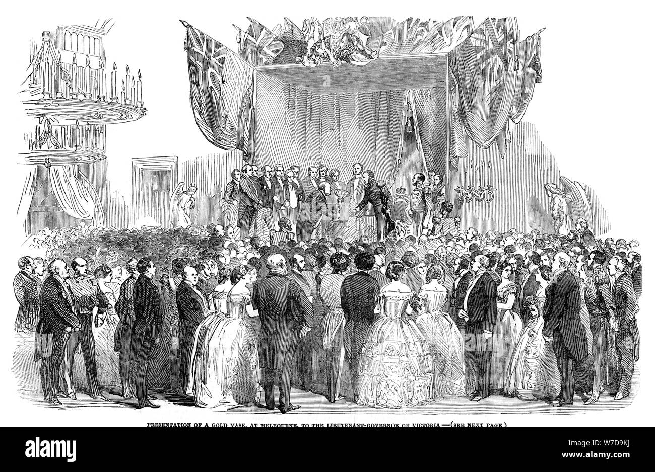 'Presentation of a gold vase, at Melbourne, to the Lieutenant Governor ...