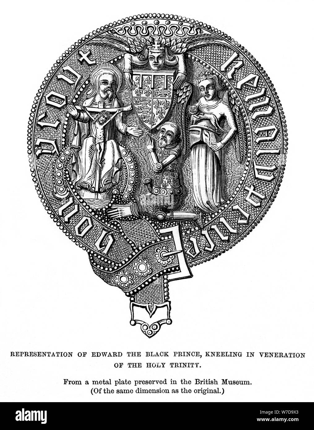 Representation of Edward, the Black Prince, kneeling in veneration of ...