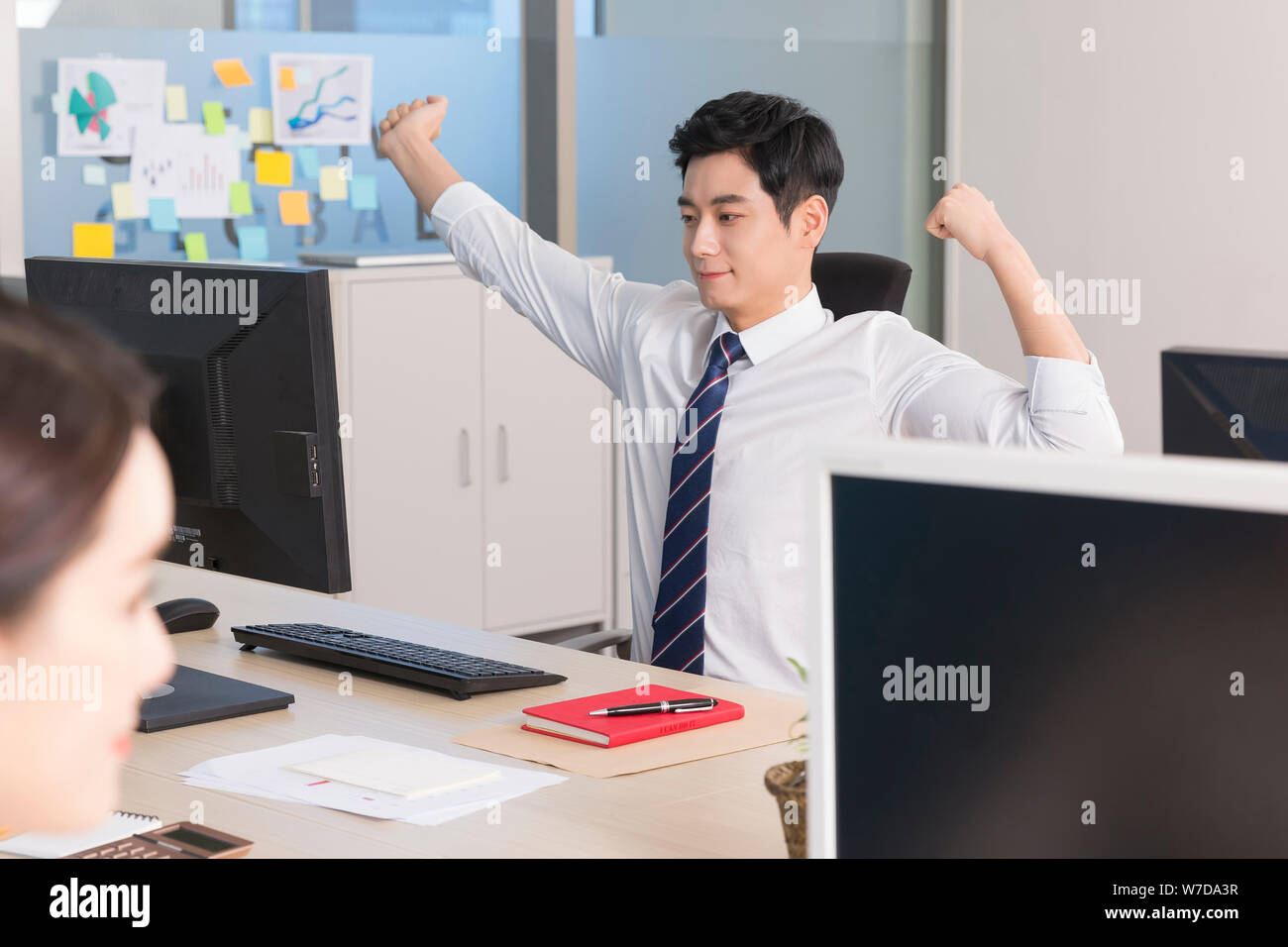 Office life concept, two asian business partners working in office 076 ...