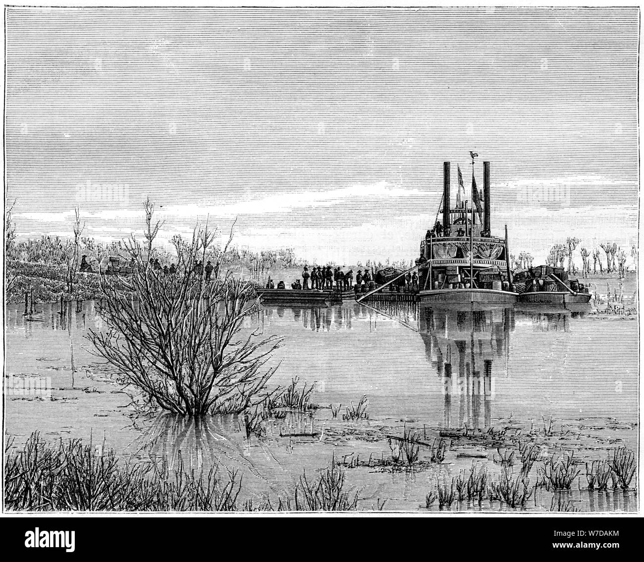 Riverboat on the Red River, Canada, 19th century.Artist: Taylor Stock ...