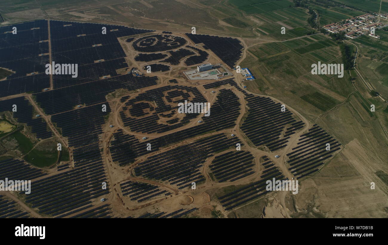 Aerial view of the world's first solar power station shaped like giant ...